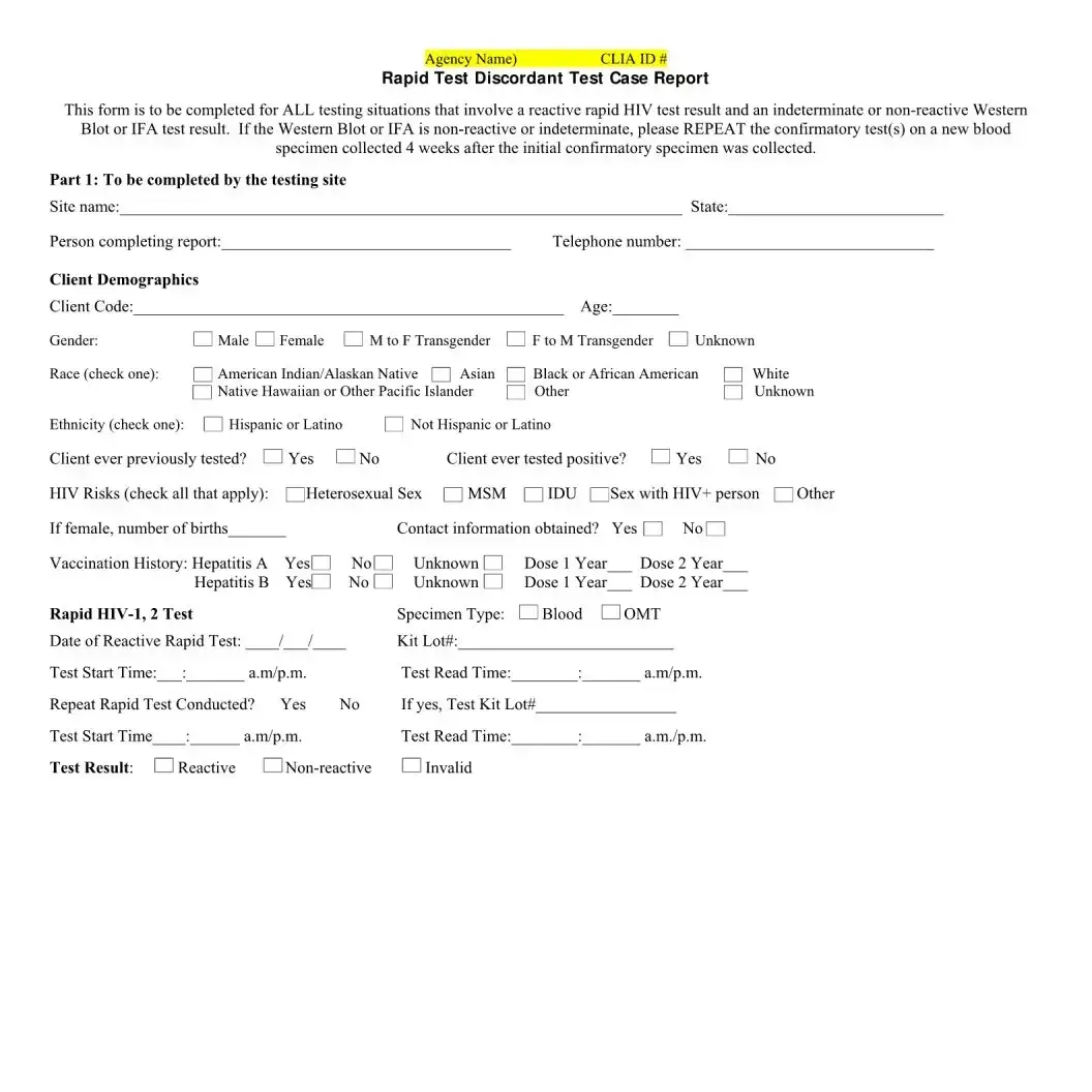 Negative Hiv Test Form — Blank PDF Template